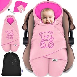 Kidiz® Baby Einschlagdecke Winter mit Kapuze +Tasche Babyeinschlagdecke Universal für Babyschale, Autositz, z.B. für Maxi-Cosi, Römer für Buggy Babybett Kinderwagen & alle Gurtsysteme 3 & 5-Punkt Gurt