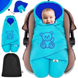 Kidiz® Baby Einschlagdecke Winter mit Kapuze +Tasche Babyeinschlagdecke Universal für Babyschale, Autositz, z.B. für Maxi-Cosi, Römer für Buggy Babybett Kinderwagen & alle Gurtsysteme 3 & 5-Punkt Gurt