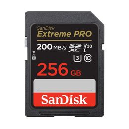 Sandisk SDXC Extreme PRO, 2 Jahre RescuePRO Deluxe Speicherkarte (256 GB, UHS Class 3, 200 MB/s Lesegeschwindigkeit), schwarz