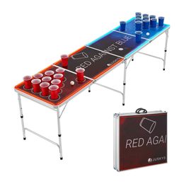 Juskys Beer Pong Tisch Red vs. Blue mit Beleuchtung - Bier Trinkspiel Set Becher Bälle - Rot, Blau