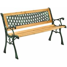 Gartenbank Pisa – 2-Sitzer Holzbank mit Armlehnen & Rückenlehne – wetterfeste Sitzbank 122x54x73 cm - Seitenelemente aus Gusseisen - Juskys