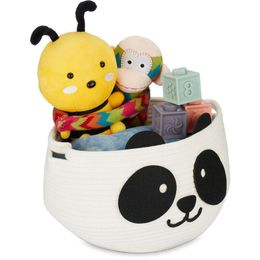 Relaxdays - Aufbewahrungskorb für Kinder, Baumwollkorb Panda, HxD: 24,5 x 35 cm, Spielzeugkorb Kinderzimmer, weiß/schwarz
