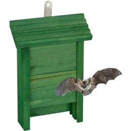 Relaxdays - Fledermauskasten, Unterschlupf für Fledermäuse, HxBxT: 29 x 18 x 6 cm, Garten, Fledermaushotel, Holz, grün