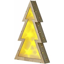 Beliani Weihnachtsdekoration Hellbraun Pappelholz 35 cm mit LED-Beleuchtung zum Aufhängen Aufstellen Tannenbaumform Deko Adventsdekoration