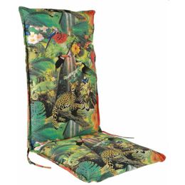 Spetebo Universal Hochlehner Auflage - Tropical - Garten Stuhl Polster Sitz Kissen in grün mit Dchungel Motiv