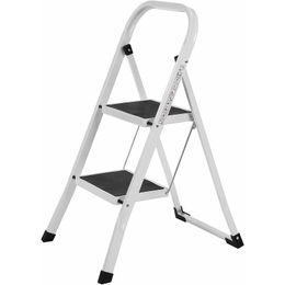 Trittleiter, Leiter mit 2 Stufen, Klapptritt, Klappsicherung, einfach zu verstauen, bis 150 kg belastbar, weiß GSL12WT - Weiß - Songmics