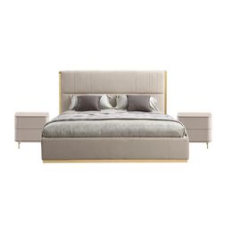 JVmoebel Schlafzimmer-Set Schlafzimmer Set Bett Metall Stoff Design Luxus 2x Nachttische