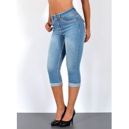 ESRA Caprijeans J569 Damen High Waist Capri Jeans mit dicker Naht