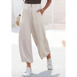 Lascana Bundfaltenhose mit Leinen, Stoffhose mit Taschen und Knopfdetail, Leinenhose, beige