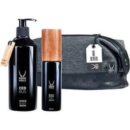 Ebenholz skincare Herrenpflege Körperpflege Geschenkset Cedrus Hair & Body Wash 330 ml + Bodyshape Oil Serum 90 ml + Kulturtasche