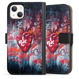 DeinDesign iPhone 13 Handy Klapph&uuml;lle Handyh&uuml;lle aus Kunst Leder schwarz Flip Case 1. Fck 1. Fc Kaiserslautern Heart Sideflip mit Lasche