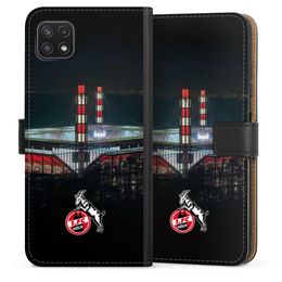 DeinDesign Galaxy A22 5G Handy Klapph&uuml;lle Handyh&uuml;lle aus Kunst Leder schwarz Flip Case Official Licensed Product Stadium 1. Fc K&ouml;ln Sideflip mit langer Lasche