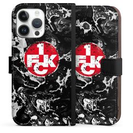DeinDesign iPhone 14 Pro Max Handy Klapph&uuml;lle Handyh&uuml;lle aus Kunst Leder schwarz Flip Case Coat Of Arms 1. Fc Kaiserslautern Muster Sideflip mit Lasche