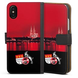 DeinDesign iPhone X Handy Klapph&uuml;lle Handyh&uuml;lle aus Kunst Leder schwarz Flip Case 1. Fc K&ouml;ln Skyline Official Licensed Product Sideflip mit langer Lasche
