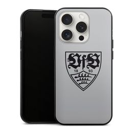 DeinDesign iPhone 15 Pro Handy Slim Case extra d&uuml;nn Silikon Handyh&uuml;lle schwarz H&uuml;lle Logo Official Licensed Product Vfb Stuttgart Silikon Slim Case