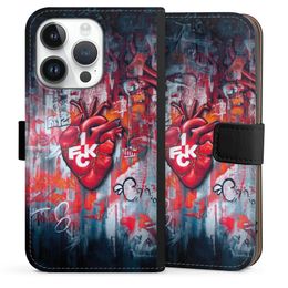 DeinDesign iPhone 14 Pro Handy Klapph&uuml;lle Handyh&uuml;lle aus Kunst Leder schwarz Flip Case 1. Fck 1. Fc Kaiserslautern Heart Sideflip mit langer Lasche