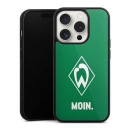 DeinDesign iPhone 15 Pro Handy Gallery Case Handyh&uuml;lle 9H Geh&auml;rtetes Glas R&uuml;ckseite H&uuml;lle Moin Official Licensed Product Sv Werder Bremen Gallery Case