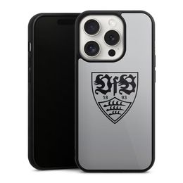 DeinDesign iPhone 15 Pro Handy Gallery Case Handyh&uuml;lle 9H Geh&auml;rtetes Glas R&uuml;ckseite H&uuml;lle Logo Official Licensed Product Vfb Stuttgart Gallery Case