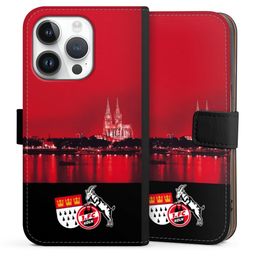 DeinDesign iPhone 14 Pro Handy Klapph&uuml;lle Handyh&uuml;lle aus Kunst Leder schwarz Flip Case 1. Fc K&ouml;ln Skyline Official Licensed Product Sideflip mit langer Lasche