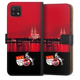 DeinDesign Galaxy A22 5G Handy Klapph&uuml;lle Handyh&uuml;lle aus Kunst Leder schwarz Flip Case Official Licensed Product 1. Fc K&ouml;ln Skyline Sideflip mit langer Lasche