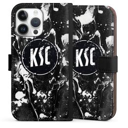 DeinDesign iPhone 14 Pro Max Handy Klapph&uuml;lle Handyh&uuml;lle aus Kunst Leder schwarz Flip Case Karlsruher Sc Ksc Official Licensed Product Sideflip mit Lasche