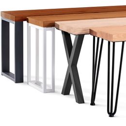 Sitzbank Esszimmer Holzbank 30x60x47cm, Möbelfüße Design Weiß / Natur - Roh / Rohstahl mit Klarlack - Lamo Manufaktur