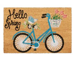 Fußmatte Kokos, Schriftzug & Fahrrad-Motiv, Türvorleger innen & außen, Kokosmatte 40x60 cm, Türmatte, natur - Relaxdays
