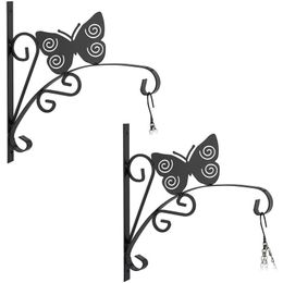 Blumenampel Halterung Schmetterling, 2er Set, Wandmontage, hbt: 30x30x2 cm, Ampelhaken außen & innen, schwarz - Relaxdays
