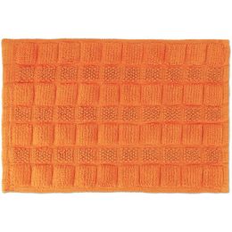 Badematte Baumwolle, 60 x 40 cm, rutschfest, waschbar, Vorleger Badezimmer, Badteppich rechteckig, orange - Relaxdays