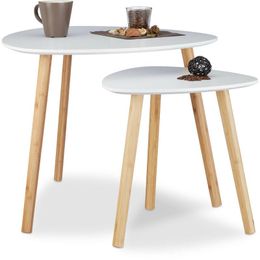 Satztisch 2er Set, platzsparende Beistelltische im nordischen Design, Blumentisch und Zeitungsablage, weiß - Relaxdays