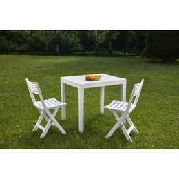Outdoor-Lounge-Set Dlibutt, Gartenset mit 1 rechteckigen Tisch und 2 Klappstühlen, Pic Nic Indoor- und Outdoor-Set, 100 % Made in Italy, Weiß - Dmora
