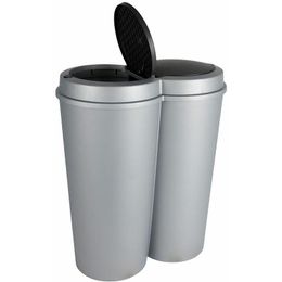 Spetebo Mülleimer 50 Liter (2x25) in hellem grau und schwarzem Deckel - mit praktischem Klappverschluss - Mülltrenner Abfalleimer