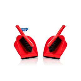 BigDean Kehrgarnitur 2 Stück Kehrschaufel Set in Rot – Handfeger mit stabilen Kehrblech