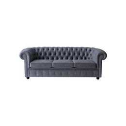 JVmoebel 3-Sitzer Chesterfield Grauer Dreisitzer Luxus Couch Designer Wohnzimmer Sofa