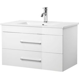 Welltime Waschtisch Florenz Badmöbel Badschrank mit Waschbecken, Waschplatz mit 2 Auszügen und Softclose Breite 80cm, weiß