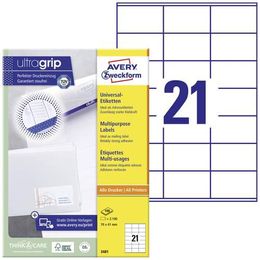 Avery-Zweckform 3481 Universal-Etiketten 70 x 41 mm Papier Weiß 2100 St. Permanent haftend Tintenstrahldrucker, Laserdrucker, Farblaserdrucker, Kopierer,