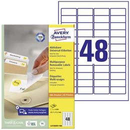 Avery-Zweckform L4736REV-100 Universal-Etiketten 45.7 x 21.2 mm Papier Weiß 4800 St. Wiederablösbar Tintenstrahldrucker, Laserdrucker, Farblaserdrucker,