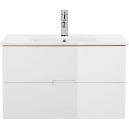 Andas Waschtisch Lund Badezimmerschrank Unterschrank mit Becken (Set), Waschplatz mit Waschbecken und 2 Auszügen Breite 80 cm, weiß
