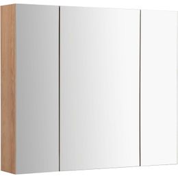 Andas Spiegelschrank Lund Bad Spiegel WC Wandspiegel Badezimmerspiegel ohne LED Badschrank Badezimmerspiegelschrank Spiegel Breite 80cm mit 3 Türen, beige