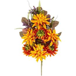 Kunstblume Chrysanthemen und Dahlien Dahlie, I.GE.A., Höhe 50 cm, Künstliche Blumen Chrysanthemenstrauß Bouquet, gelb|orange