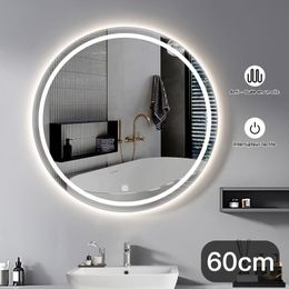 Badspiegel Rund mit Beleuchtung, SDLOGAL ø60cm LED-Sensor-Badezimmerspiegel, Anti-Beschlag, mit Smart-Touch-Taste, einfach zu installieren - Weiß