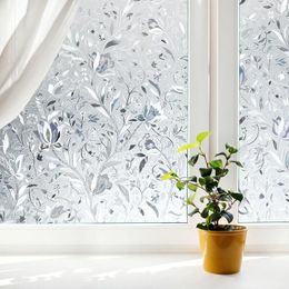 Sichtschutzfolie 3D Fensterfolie Selbstklebend Spiegelfolie Sonnenschutzfolie Blumen 60x200cm - Weiß - Swanew