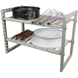 Skecten - Küchenregale, flexible Küchenspülenregale, 2-stöckiges Regal, höhenverstellbar für Unterschrank – grau