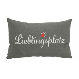 Spetebo - Kissen Lieblingsplatz grau - 50x30 cm - Deko Couch Sofa Zier Kuschel Kissen Herz