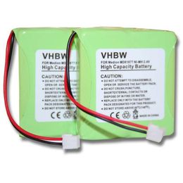 2x NiMH Akku 600mAh (2.4V) kompatibel mit schnurlos Festnetz Telefon Doro TH50, TH55, TH60, TH65 Ersatz für 5M702BMX, GP0827, GPHP70-R05. - vhbw