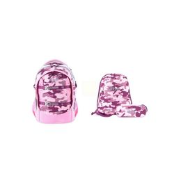 2be Schulrucksack Camoflage, im 3er Set mit Turnbeutel und Federmäppchen, rosa