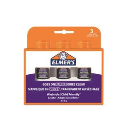 Elmer's lila Klebestift | trocknet klar | für den Schulbedarf & Bastelarbeiten | auswaschbar & kinderfreundlich | 6 g | 3 Stück