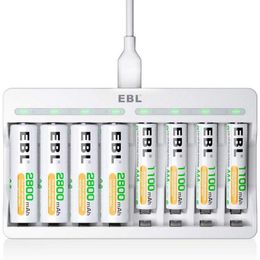 EBL Akku Ladegerät mit 4*AA 2800mAh und 4*AAA 1100mAh Akkus Batterie-Ladegerät (1-tlg.
