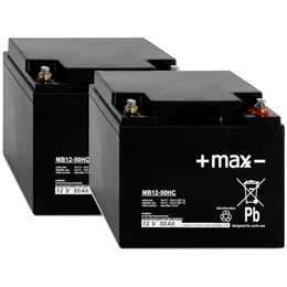 +maxx- 2x 12V 50Ah passend für Ortopedia Ortocar 3/4 Classic Rollstuhl AGM Bleiakkus
