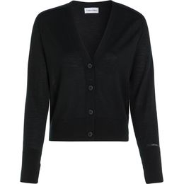 Calvin Klein Wollstrickjacke, V-Ausschnitt, Knopfleiste, für Damen, schwarz, M